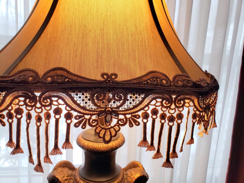 Silk Lamp Shade Large Ornate Trim Octagonal French Country Cottage Core ...