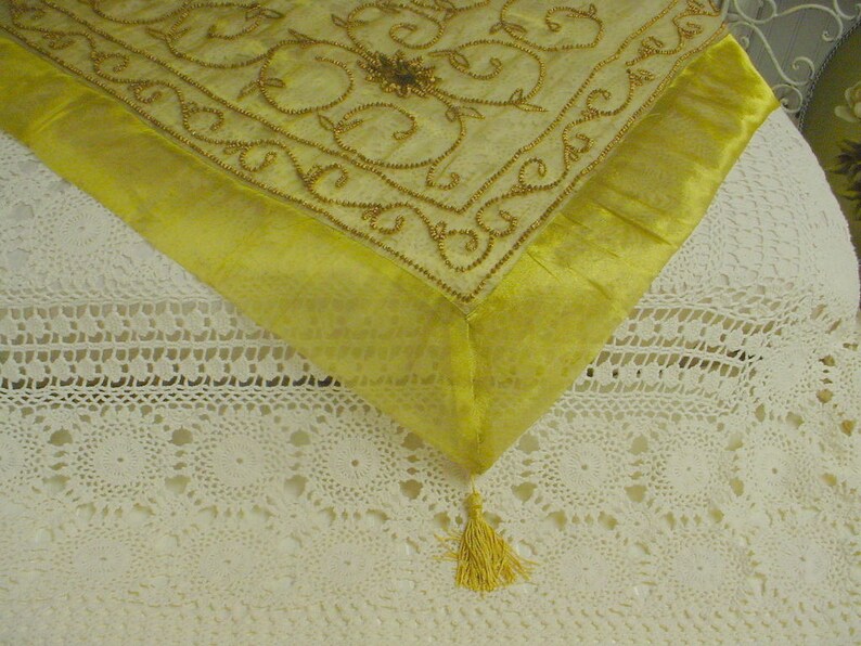 Beaded Tambour Net Tablecloth Gold Bronze Vintage Netting | Etsy