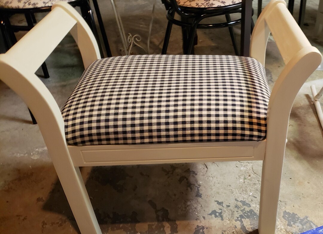 Cream Painted Bench: Checked Fabric, French Country Cottage Decor - Etsy