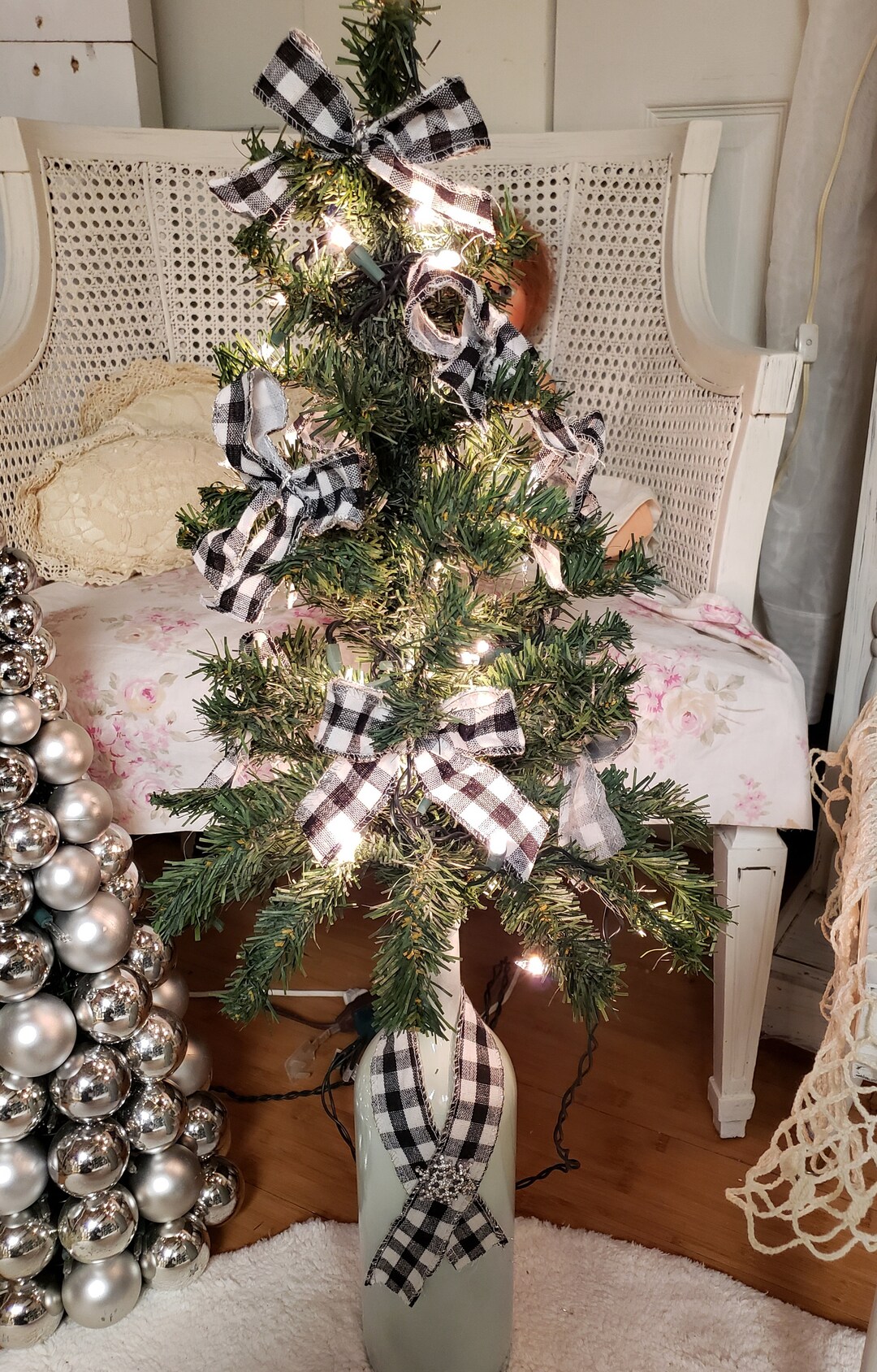 Christmas Tree Tabletop Buffalo Check Rhinestone Shabby Cottage Chic - Etsy