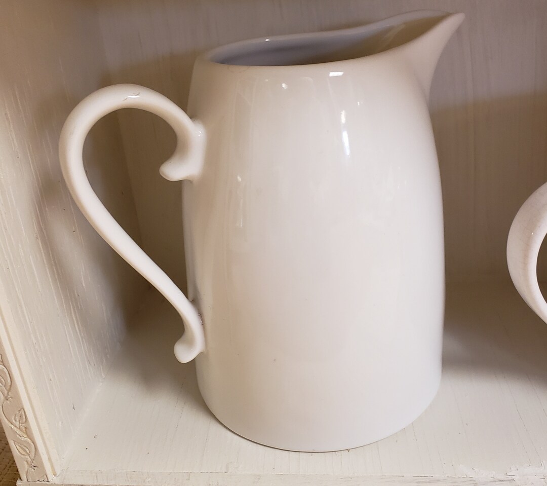 Pottery Pitcher White Large Lillian Vernon French Cottage Farmhouse ...