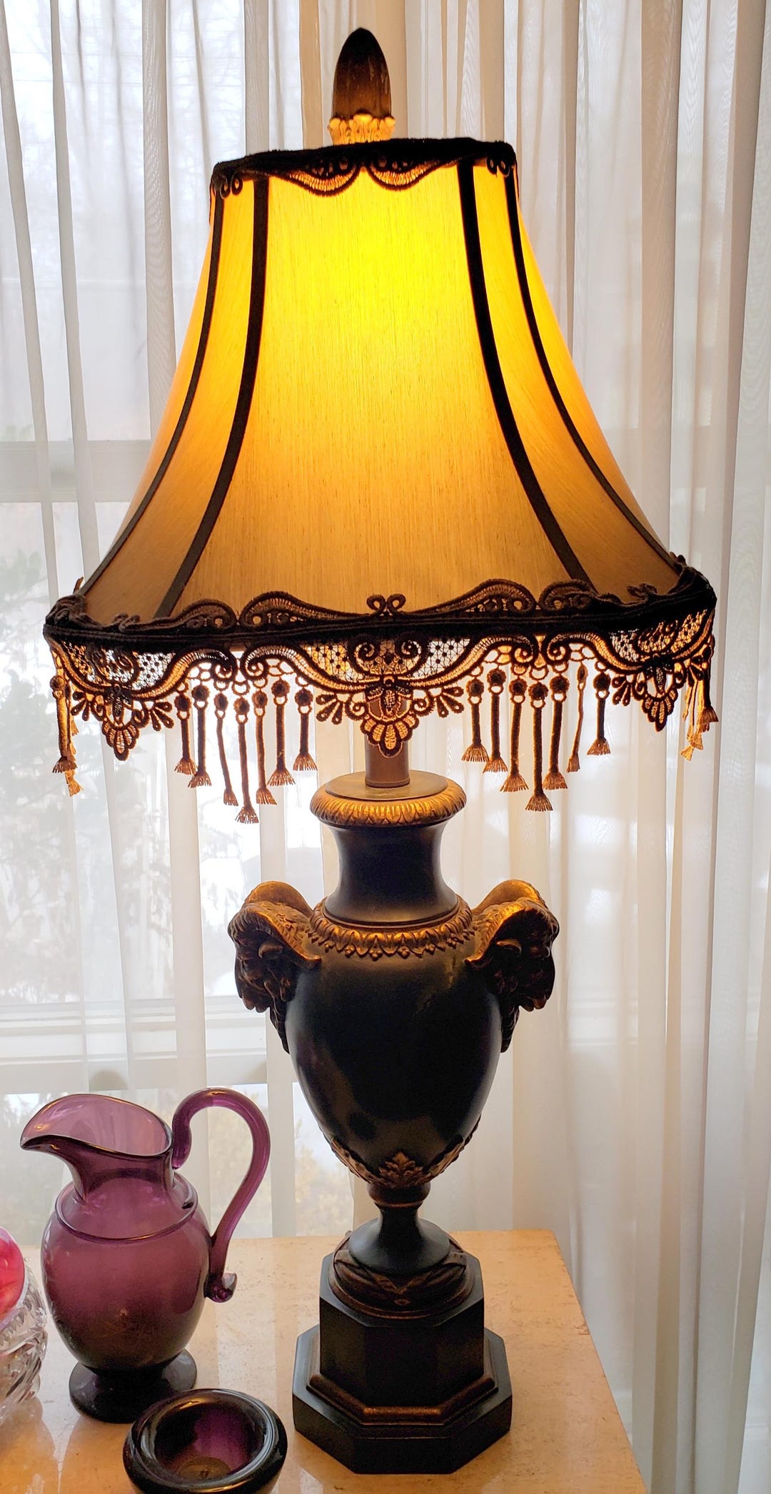 Silk Lamp Shade Large Ornate Trim Octagonal French Country Cottage Core ...