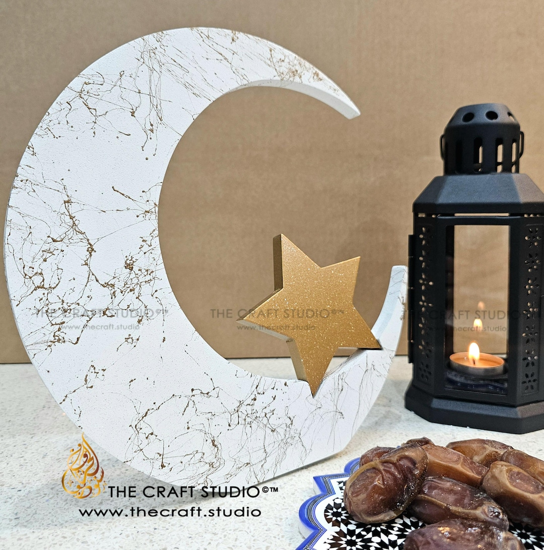 Hand-carved Marble-effect Crescent Moon & Star: Ramadan Eid Decor - Etsy