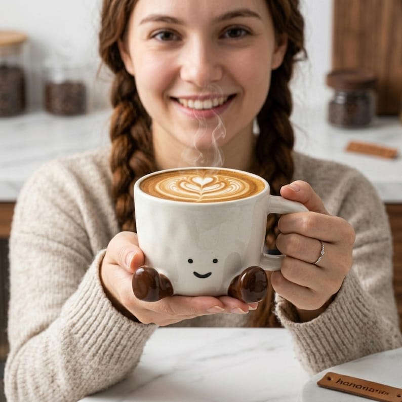 Cute Smiley Face Ceramic Mug | Kawaii Coffee Cup With Little Feet ...