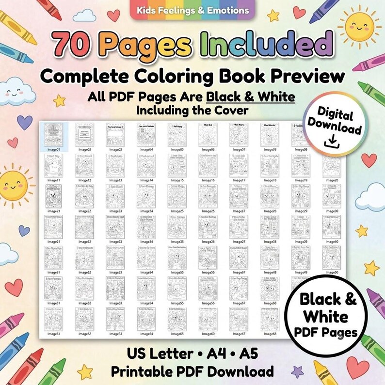 Kids Emotions Coloring Book, SEL Calm Down Kindness Activities (digital ...
