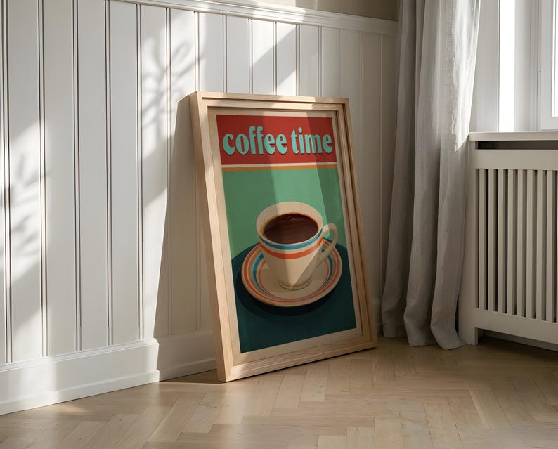 Coffee Time Retro Art Print, Vintage Kitchen Wall Art, Mid Century ...