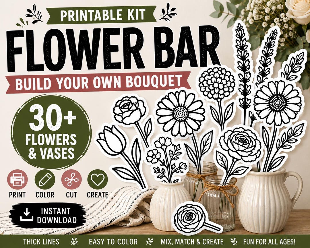 Flower Bar Printable Kit | Build Your Own Bouquet Activity | 30 ...