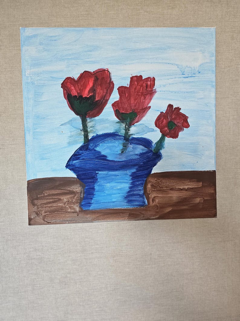 Poppy Flower Acrylic Canvas Paintings Set | Red Floral Blue Vase Home ...