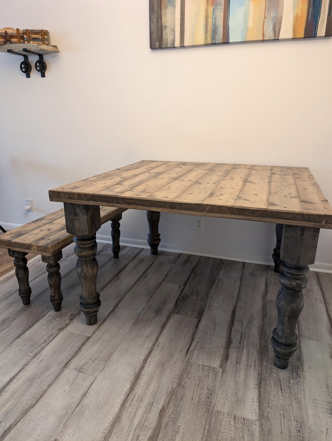 Farmhouse Bench With Wood Legs - Etsy
