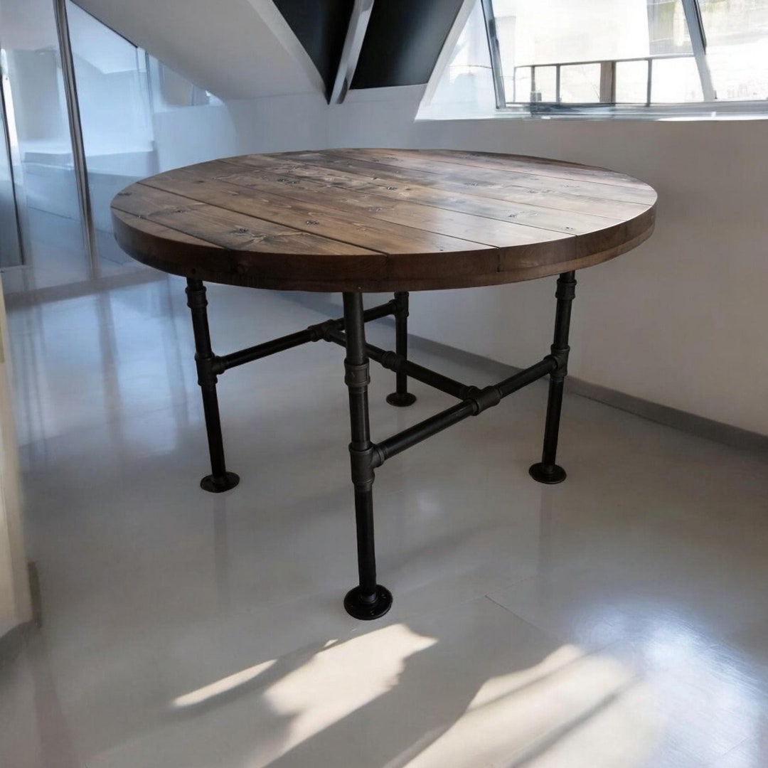 Outdoor Exterior Grade Reclaimed Distressed Round Dining Table Heavy