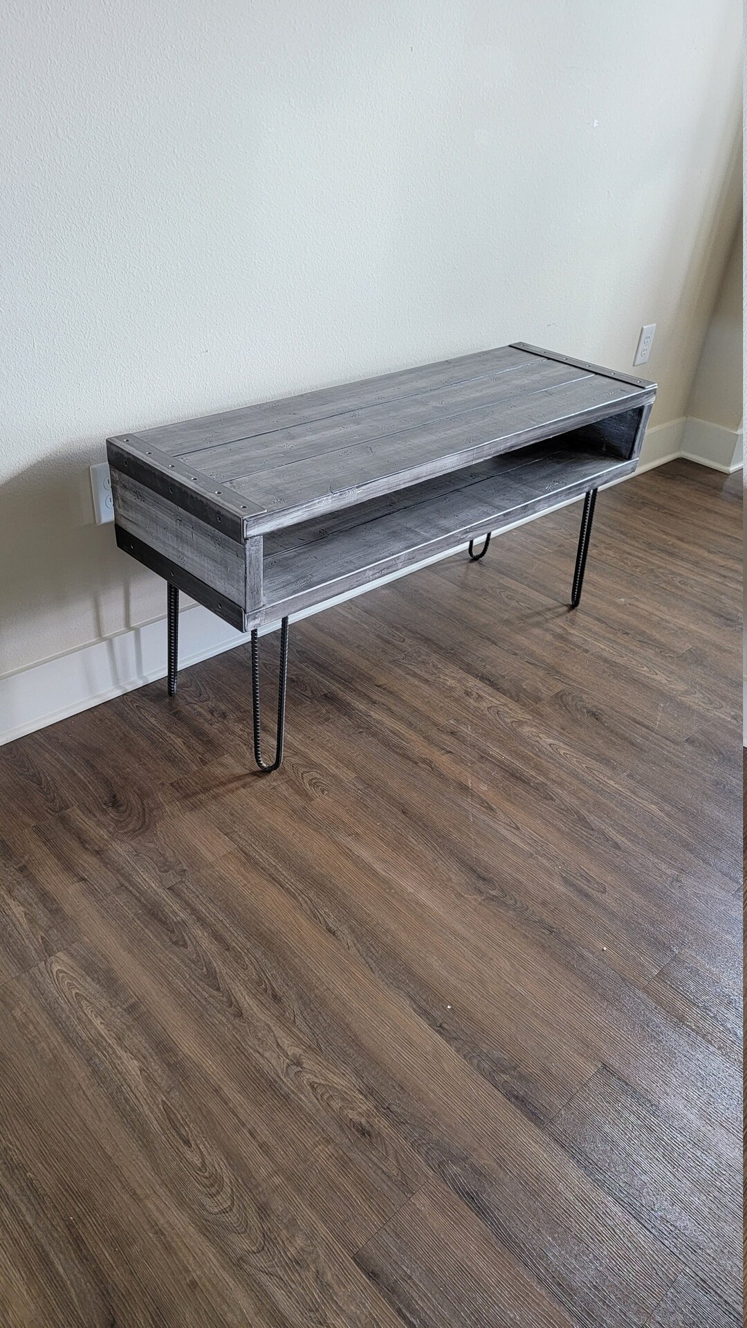 Ghost Side Table, TV Stand Reclaimed Distressed Wood With Hairpin Legs ...