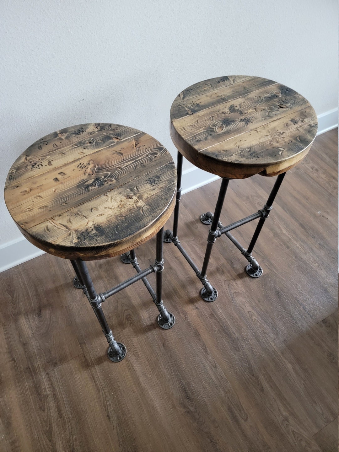 One Killer Round Industrial Bar Stool With Pipe Legs Any Size or Height ...