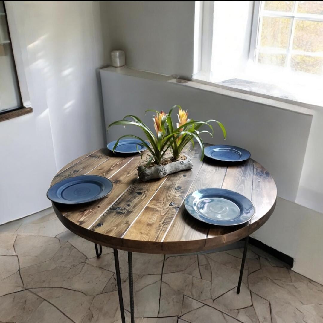 Reclaimed Distressed Old Round Dining Table With Heavy Duty Hairpin ...