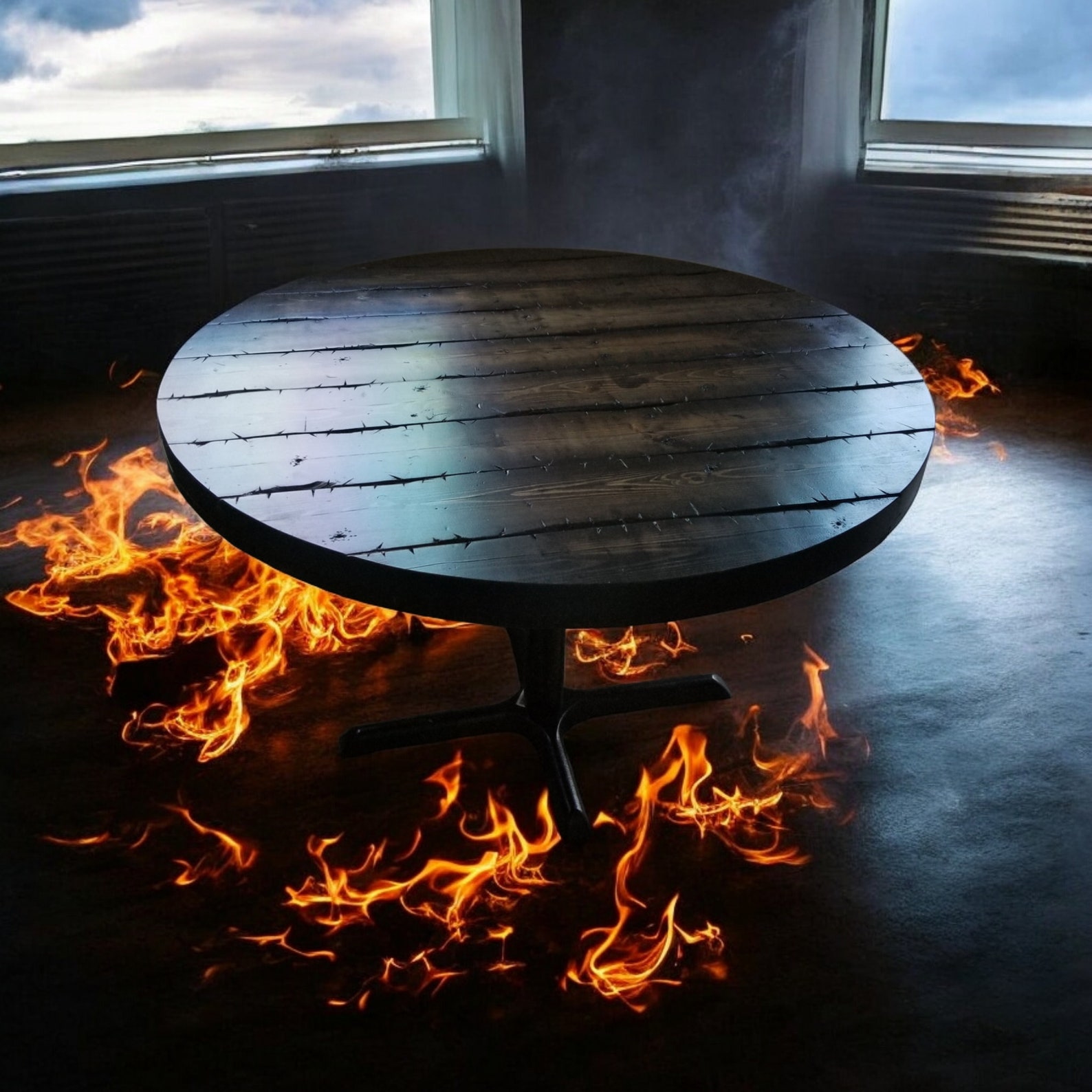 Tortured Reclaimed Distressed Round Dining Table, Hairpin Legs ...