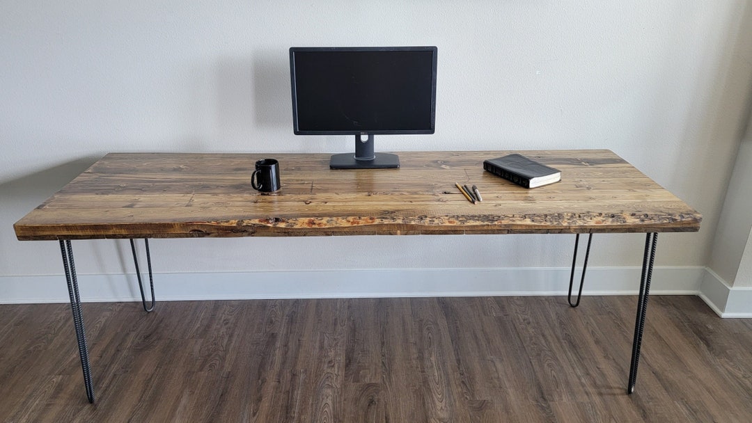 Alive Edge Reclaimed Distressed Desk With Hairpin Legs With Live Edges ...