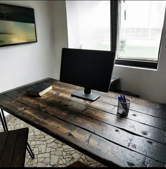 Tortured Reclaimed Distressed Industrial Wood Desk with Hairpin legs Etsy