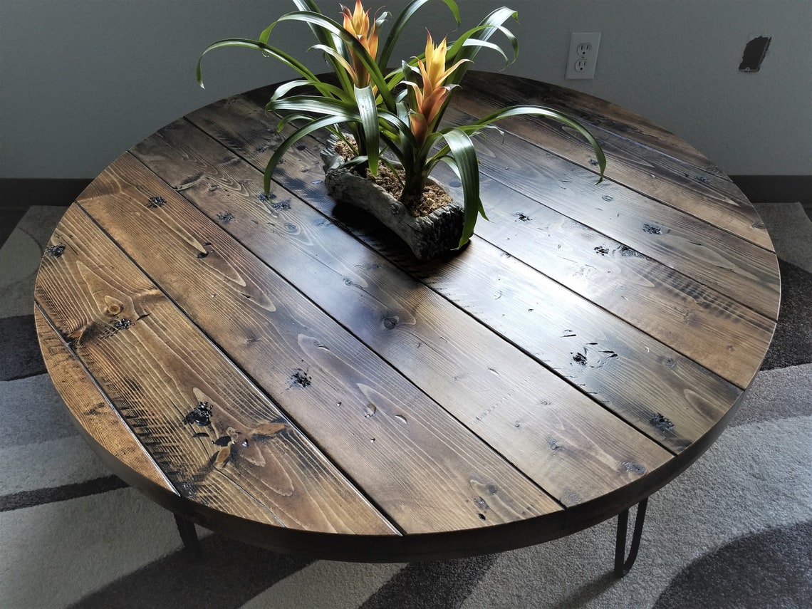 Reclaimed Distressed Round Coffee Table. Heavy Duty Rebar - Etsy
