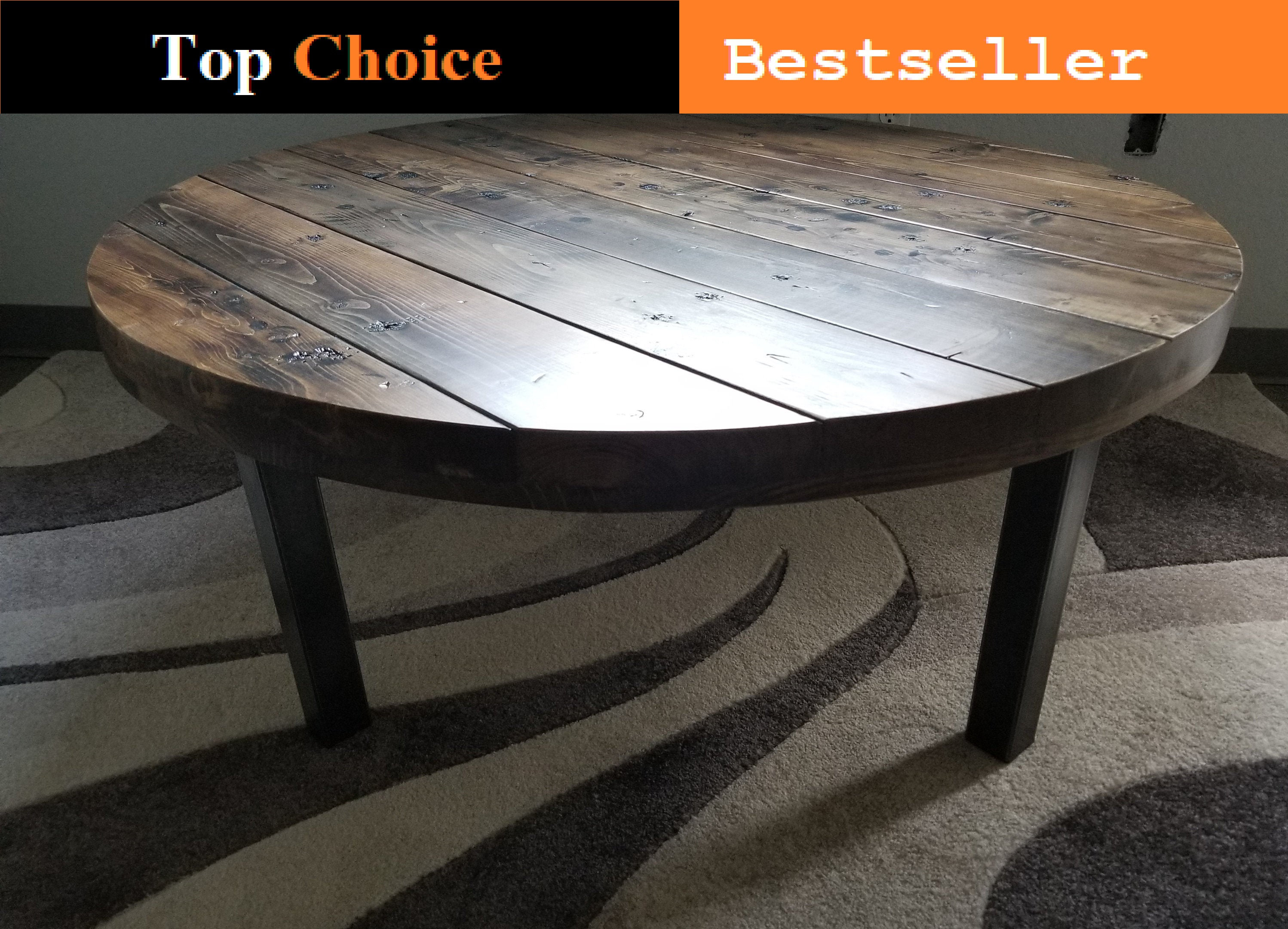 Reclaimed Distressed Round Coffee Table. Straight Steel Legs. - Etsy
