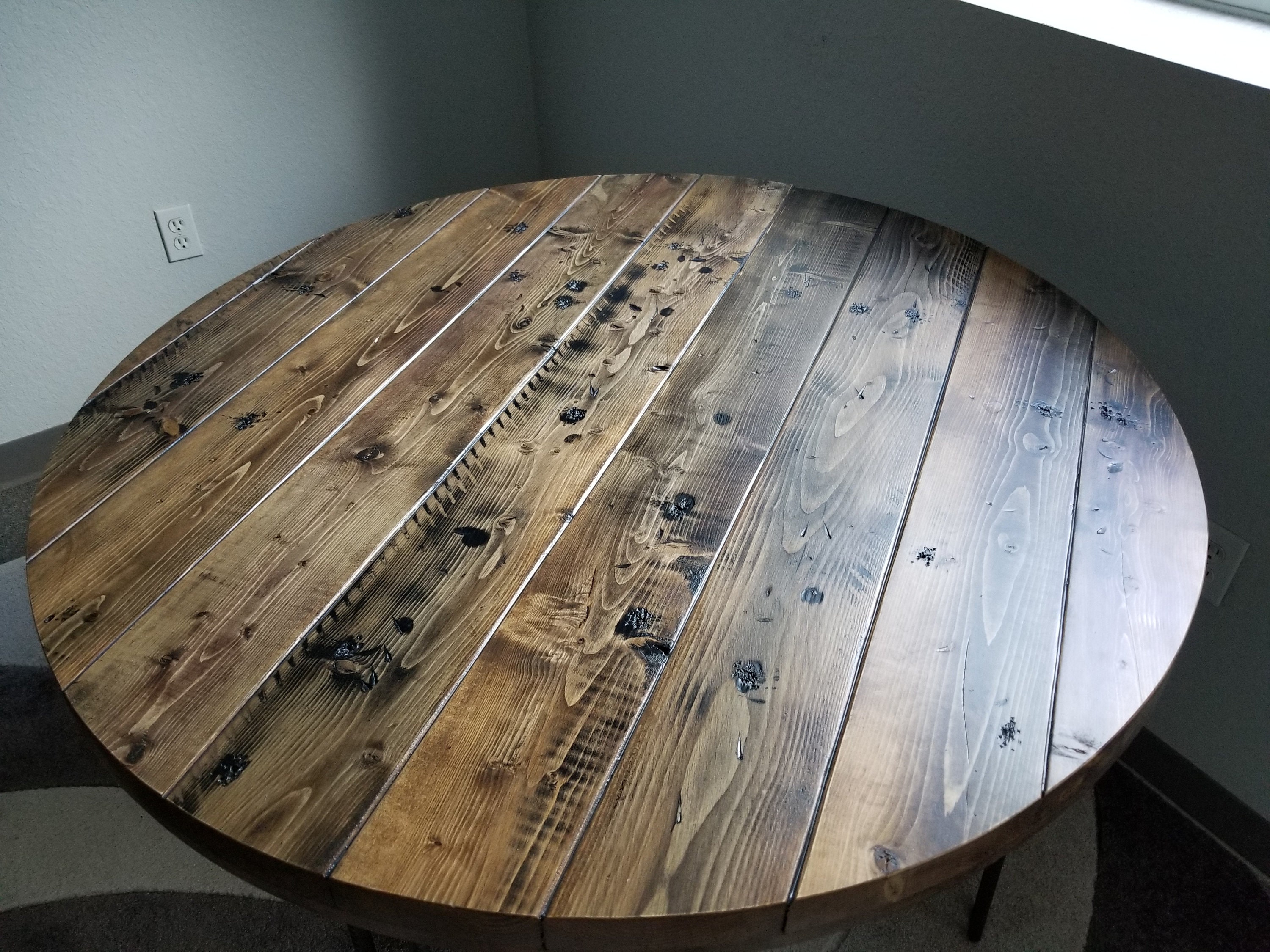 Reclaimed Distressed Round Coffee Table. Straight Steel Legs. Choose ...