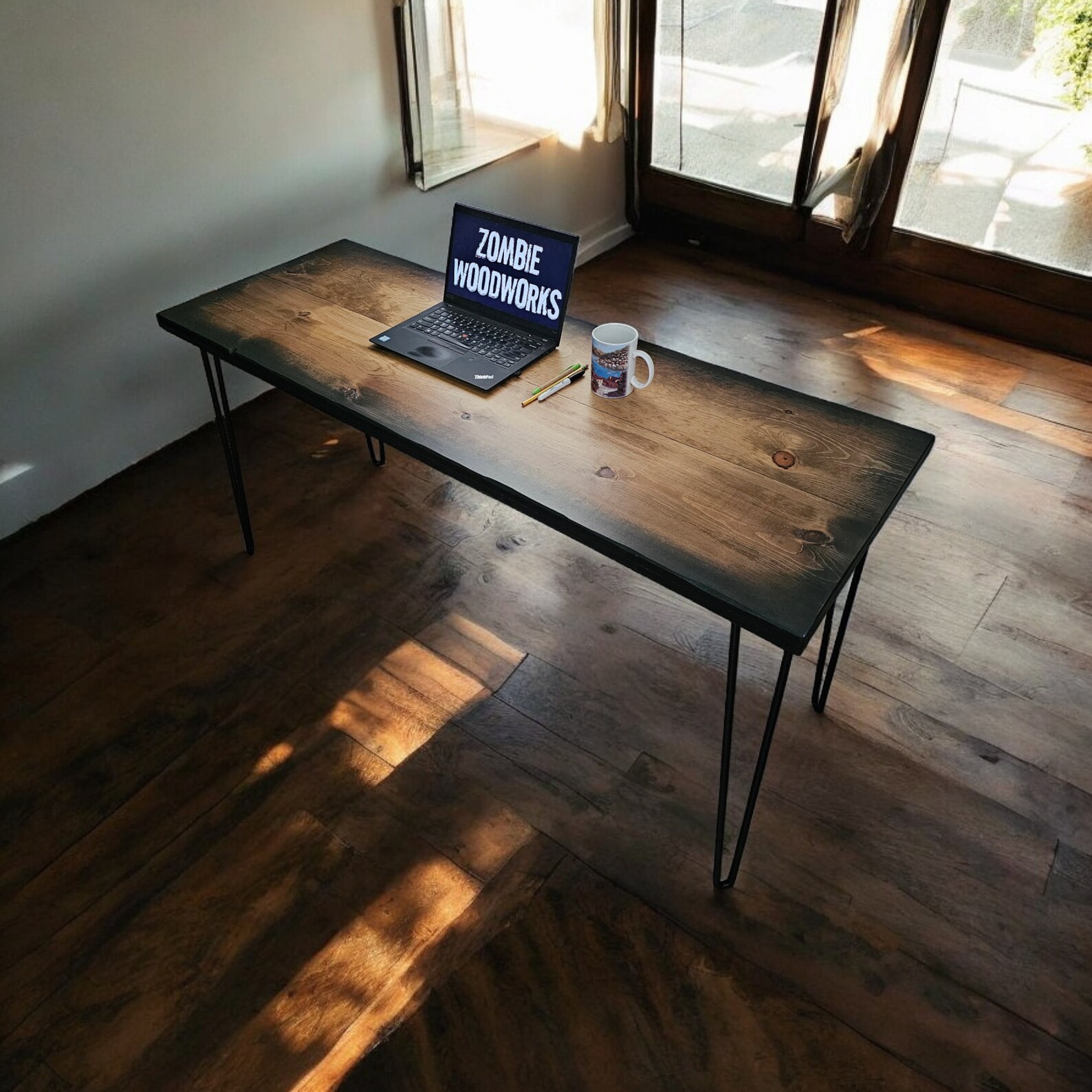 Sunburst Wood Desk Reclaimed Distressed Desk With Hairpin Legs - Etsy