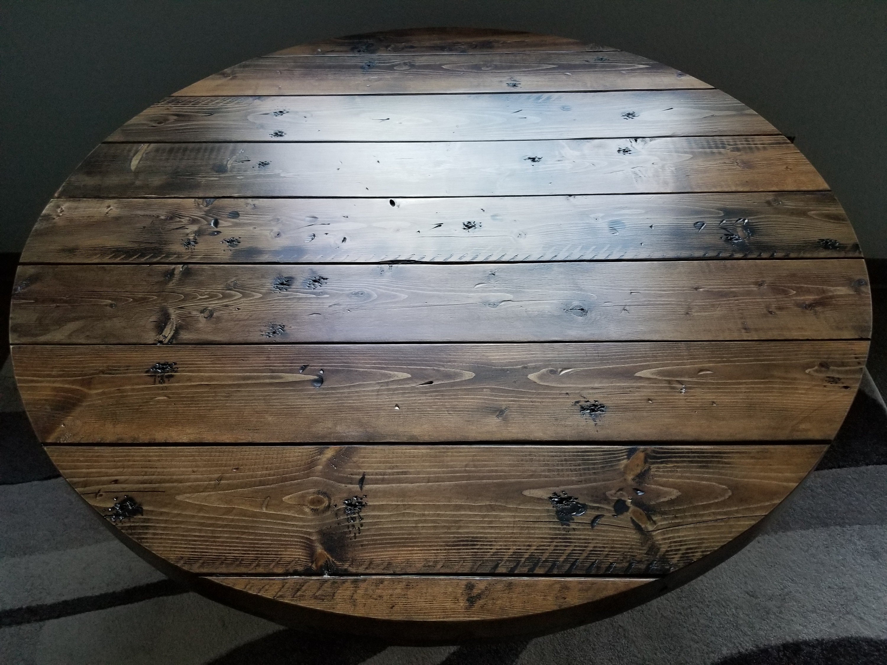 Reclaimed Distressed Round Coffee Table. Straight Steel Legs. - Etsy