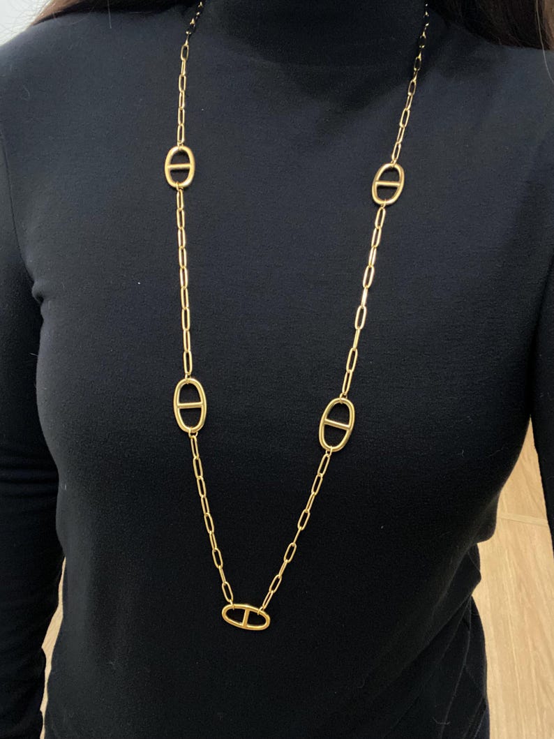 Collier long sautoir doré argenté maille marine acier inoxydable nez de ...
