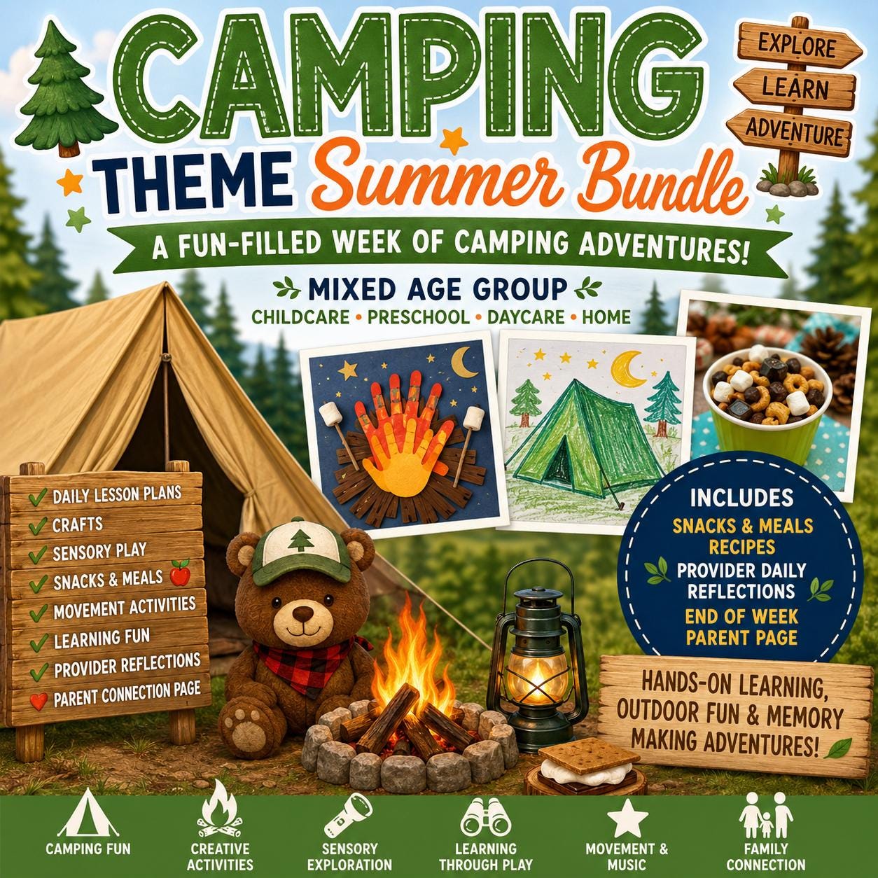 Camping Theme Summer Bundle: Mixed Age Activities, Crafts, Lesson Plans ...