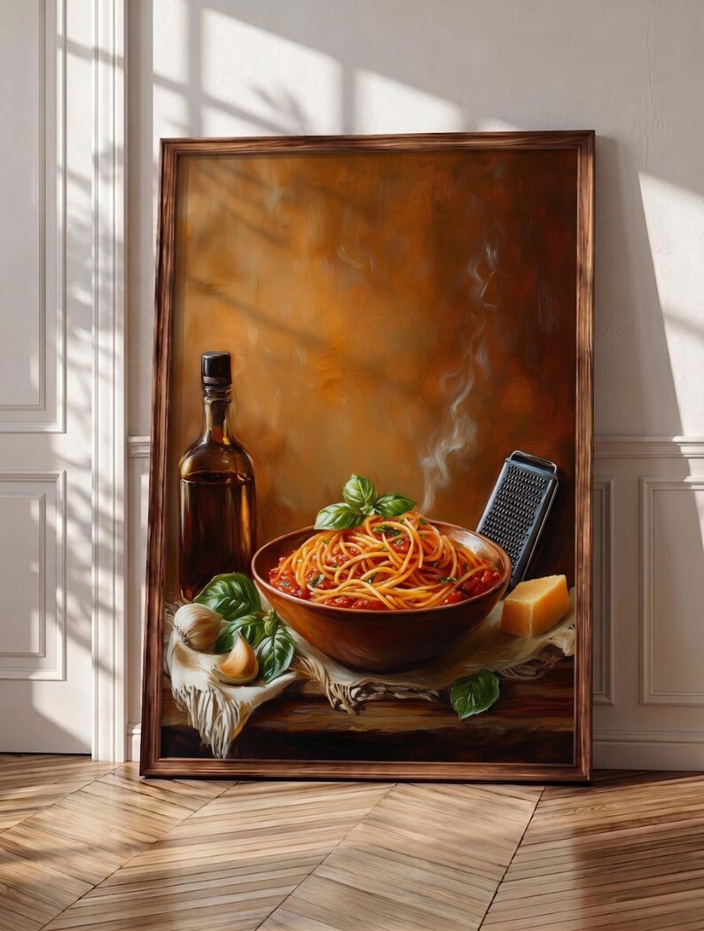 Italian Pasta Wall Art Framed Canvas | Spaghetti Kitchen Print ...
