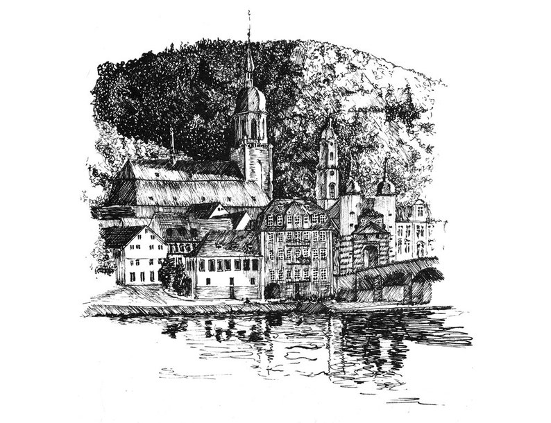 Heidelberg Ink Drawing : Heidelberg From Across the Neckar, Limited ...
