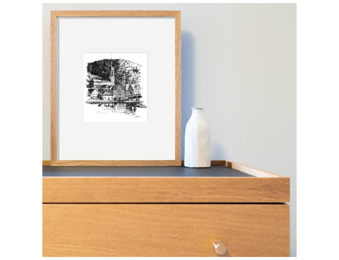 Heidelberg Ink Drawing : Heidelberg From Across the Neckar, Limited ...