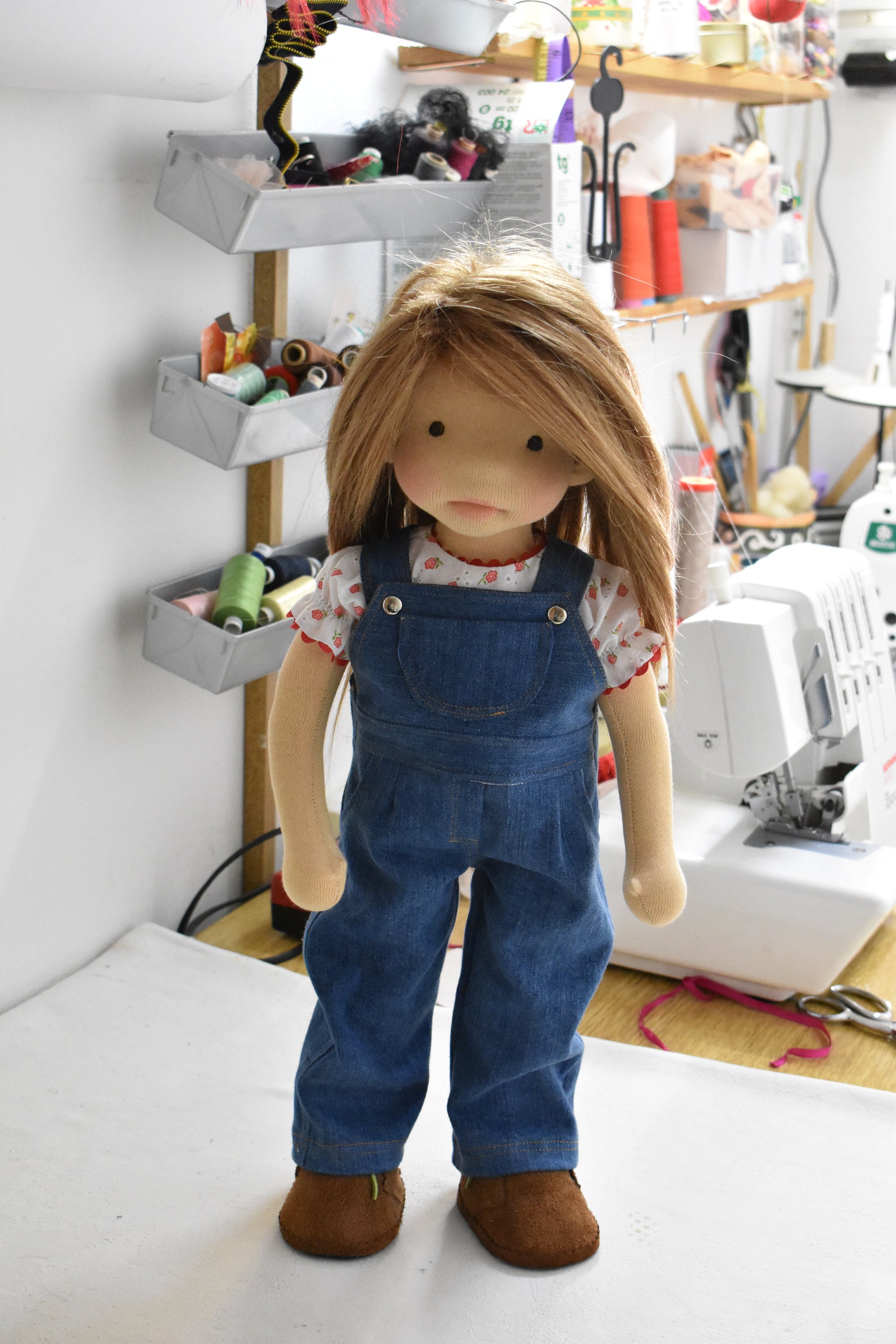 Doll Denim Overalls Sewing Pattern: 18-20