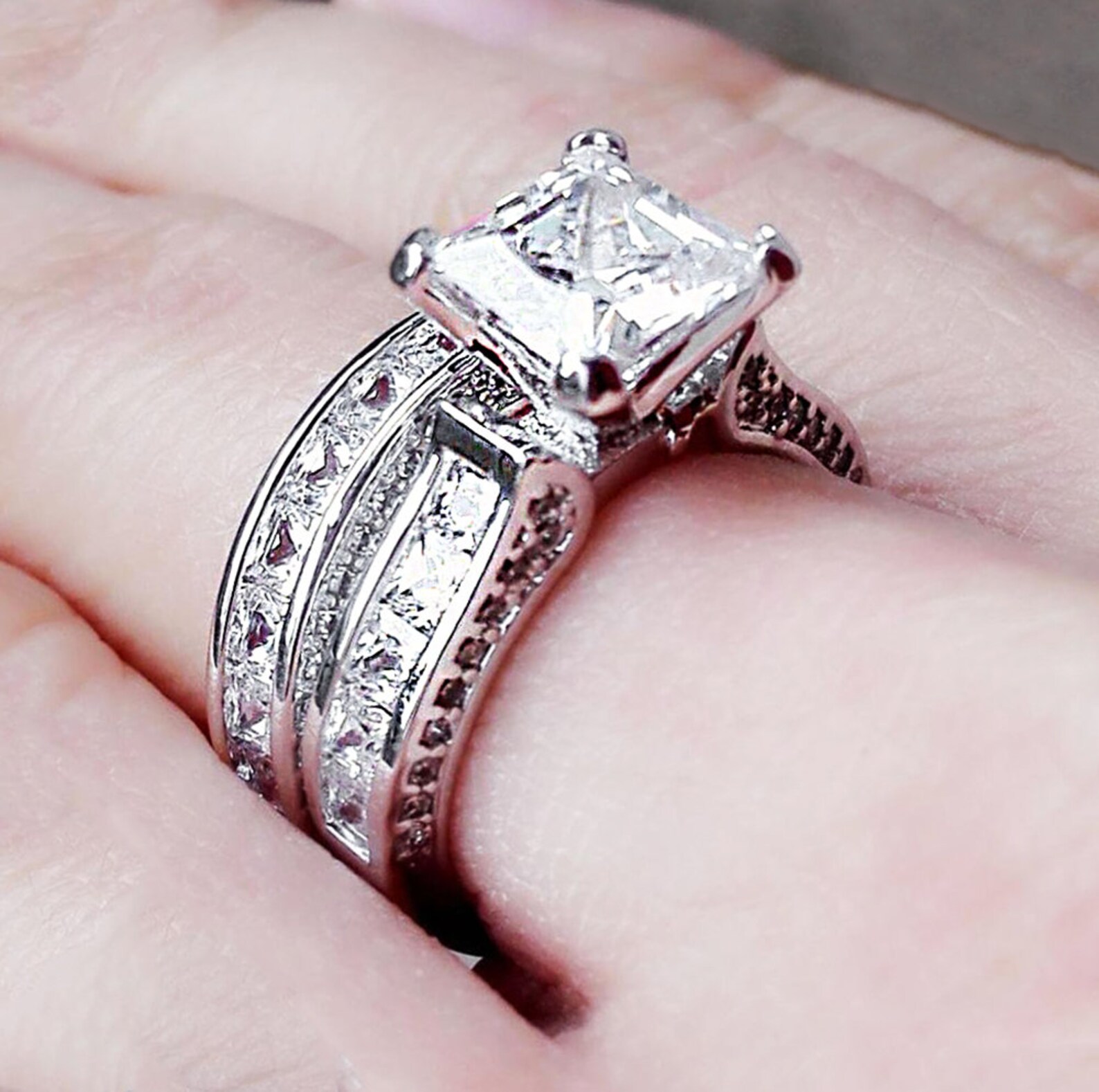 Princess Cut Diamond Bridal Set in 18k White Gold - Etsy