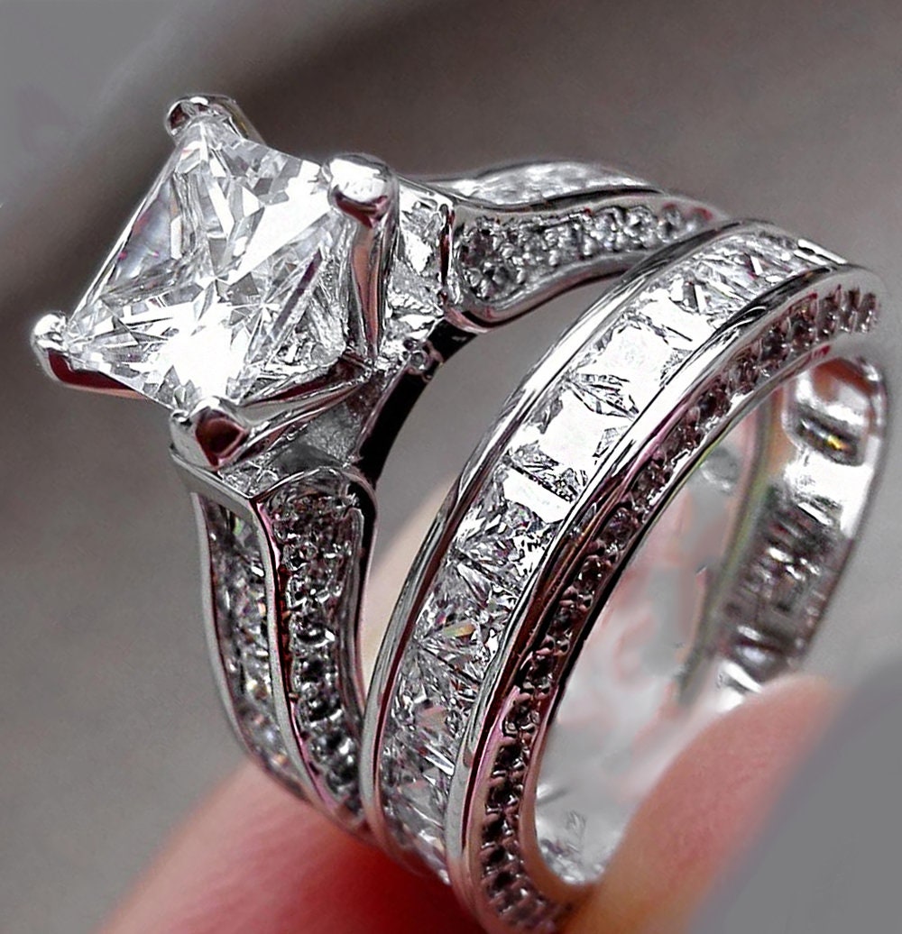 Princess Cut Diamond Bridal Set in 18k White Gold - Etsy