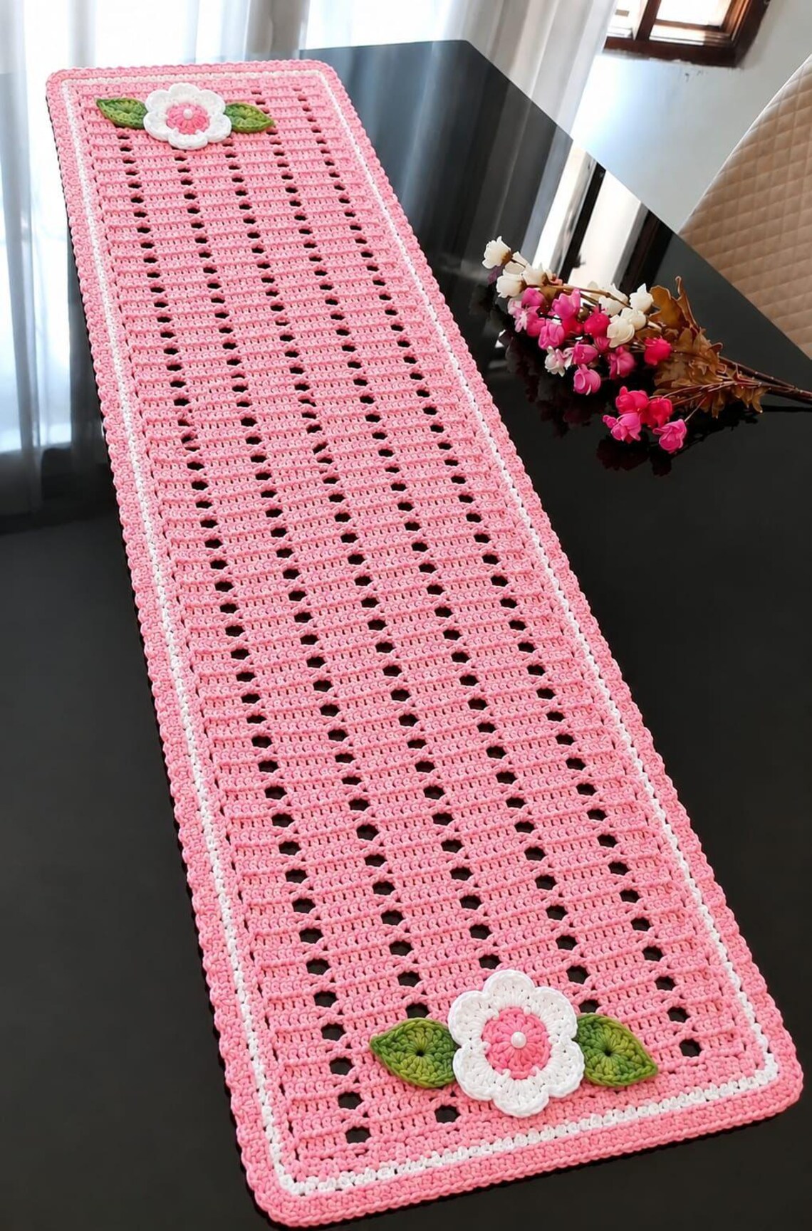 Pink Crochet Table Runner Pattern | Floral Filet Lace, Beginner ...
