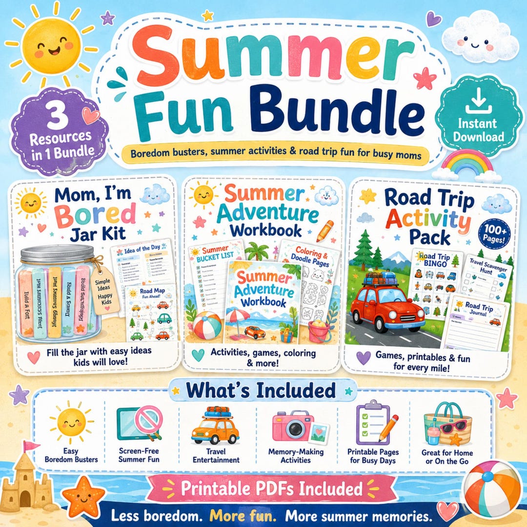 Summer Fun Bundle, Activities, Road Trip Activity Pack, Boredom Buster ...