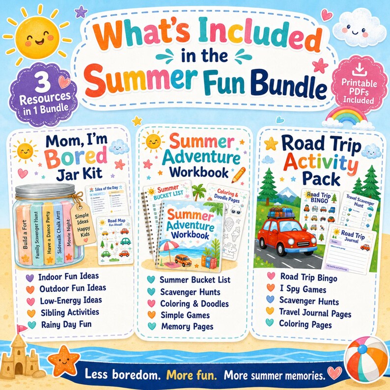 Summer Fun Bundle, Activities, Road Trip Activity Pack, Boredom Buster ...