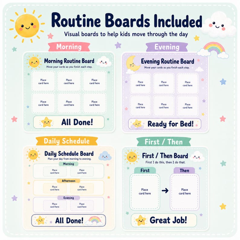 Summer Routine Cards for Kids | Visual Schedule Cards, Editable Canva ...