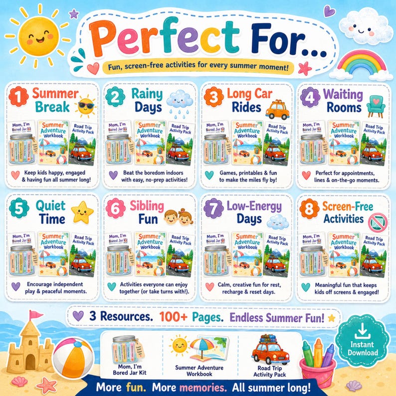 Summer Fun Bundle, Activities, Road Trip Activity Pack, Boredom Buster ...