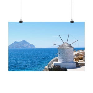 Coastal Print Wall Art, Windmill Decor for Living Room, Travel Poster ...