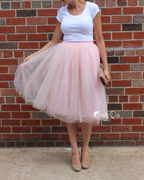 Claire Blush Pink Tulle Skirt Soft Tulle Skirt Tea Length Etsy