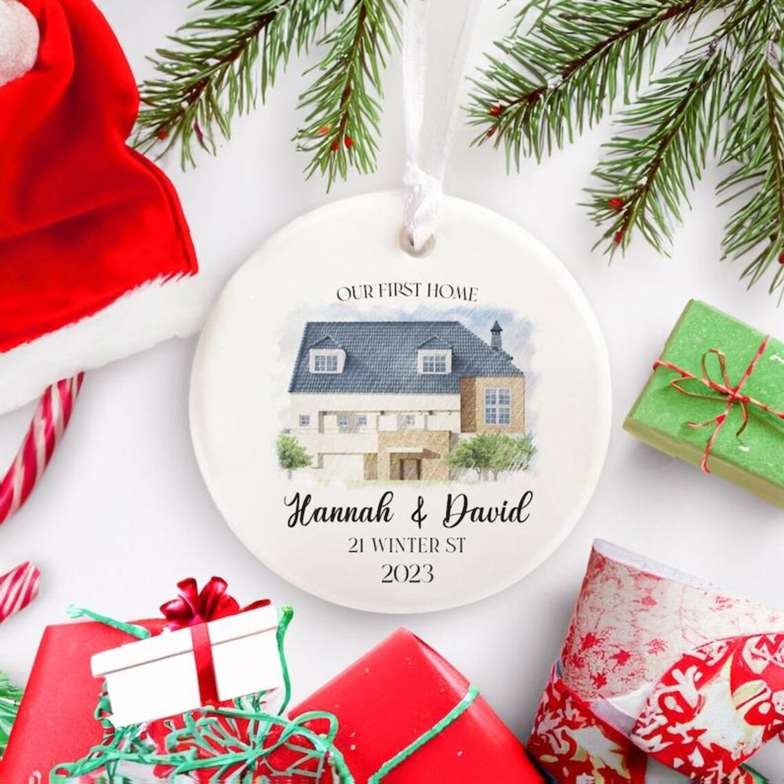 Our First Home Ceramic Ornament, Custom New Home Picture Print ...