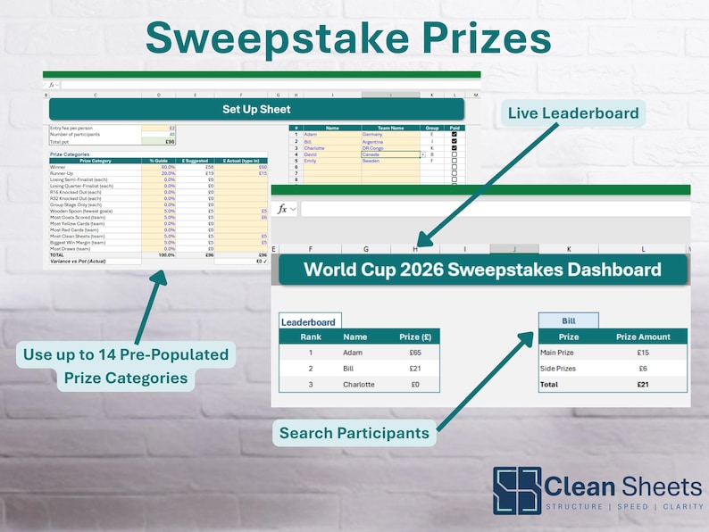 2026 World Cup Sweepstake Kit | Office Pool Excel Spreadsheet, Football ...