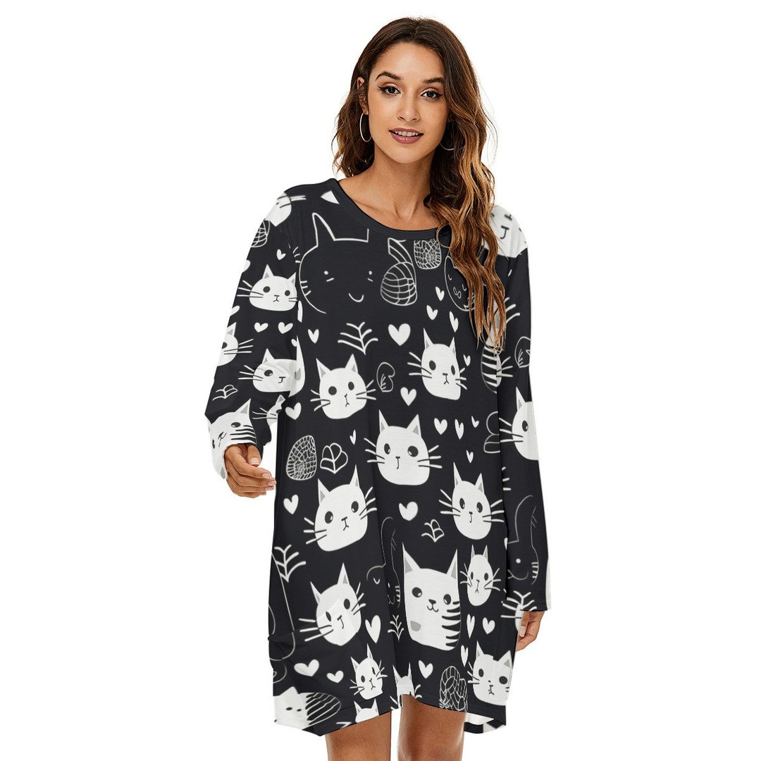 Cats Print Dress, Unique Cat Print Clothing, Everyday Elegance Dress ...