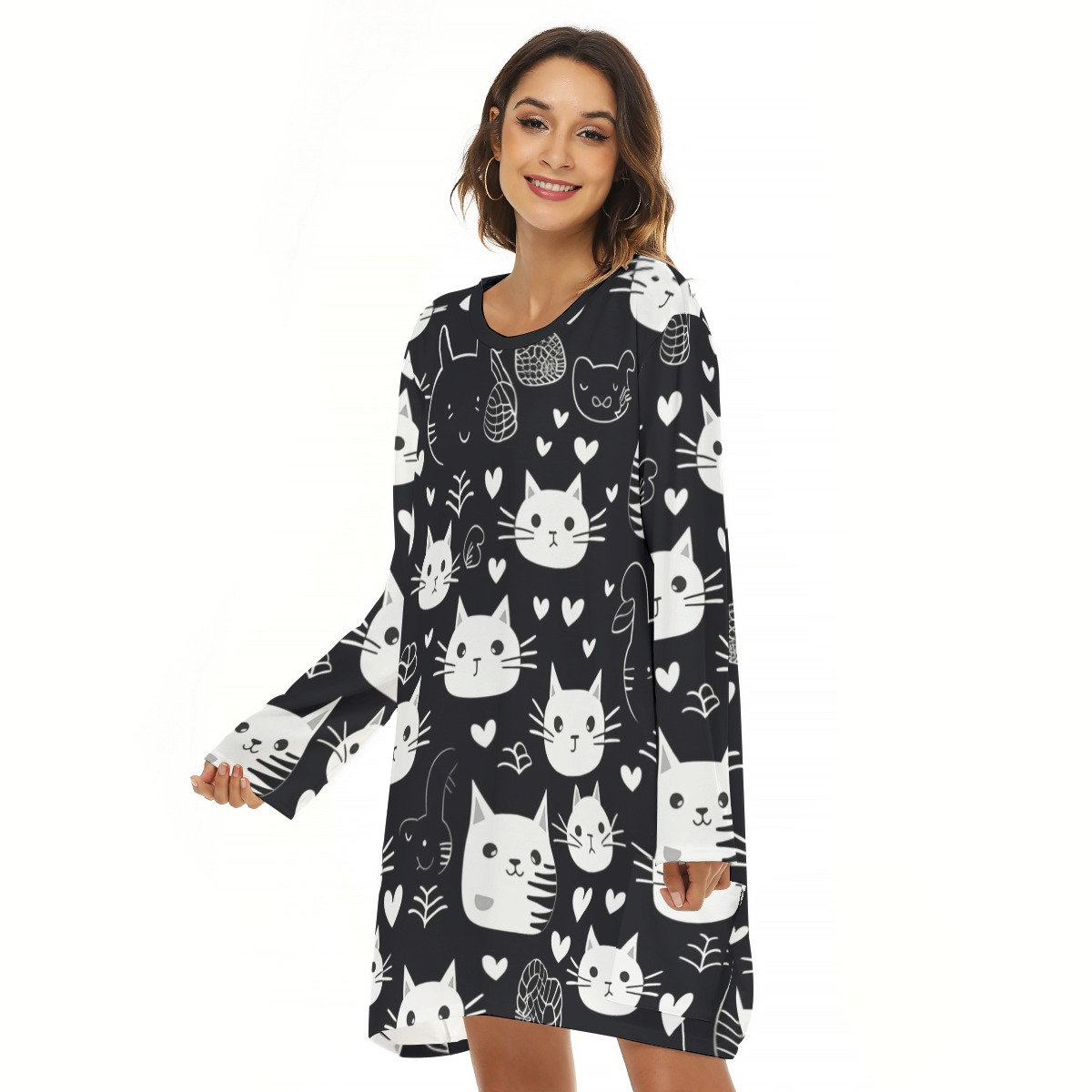 Cats Print Dress, Unique Cat Print Clothing, Everyday Elegance Dress ...