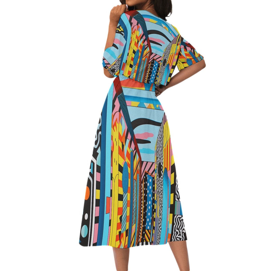 Elegant Party Cocktail Dress, Abstract Art Dress With Pockets, Wedding ...