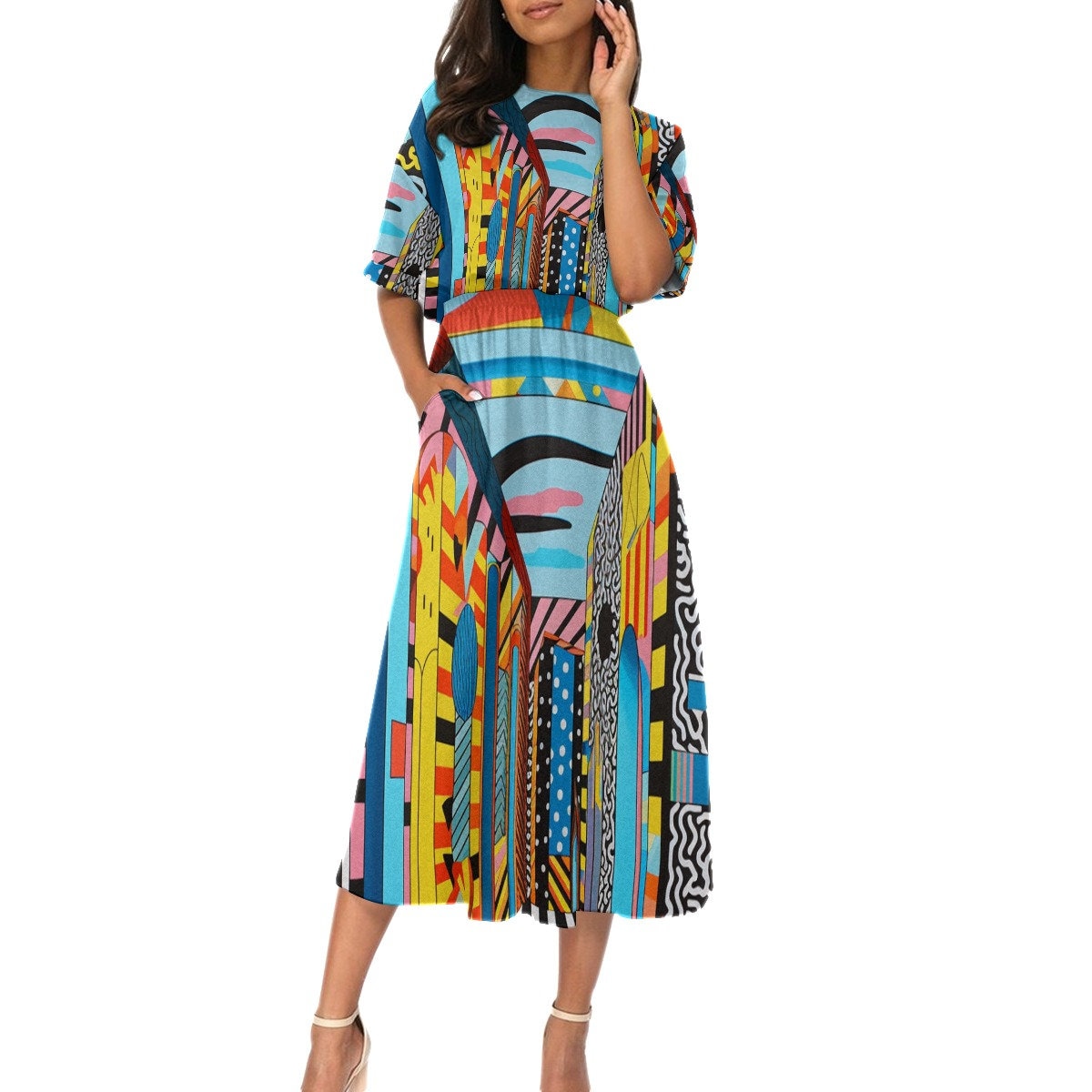 Elegant Party Cocktail Dress, Abstract Art Dress With Pockets, Wedding ...