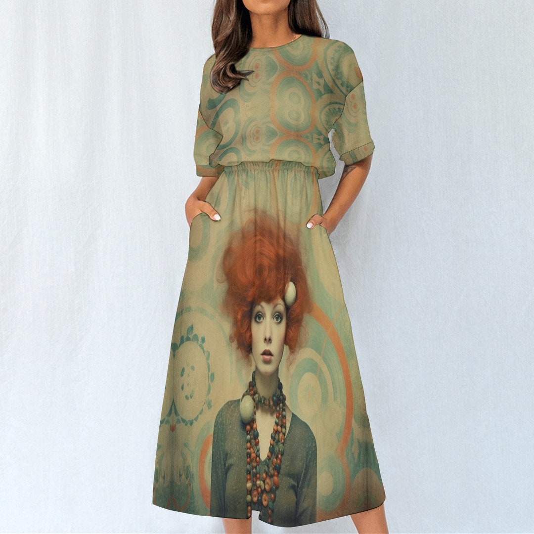 Abstract Dress With Pockets, Party Art Dress , Wearable Art Dress ...