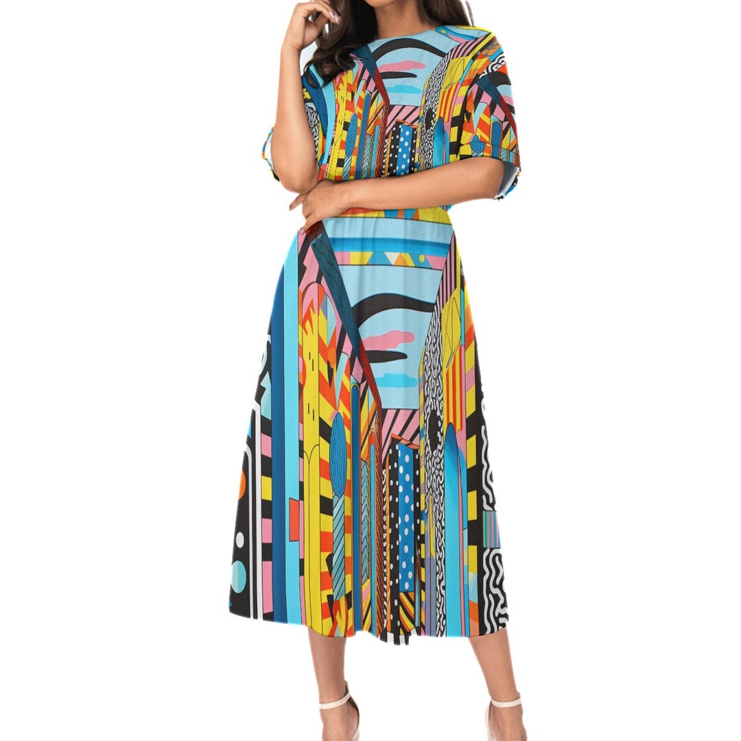 Elegant Party Cocktail Dress, Abstract Art Dress With Pockets, Wedding ...