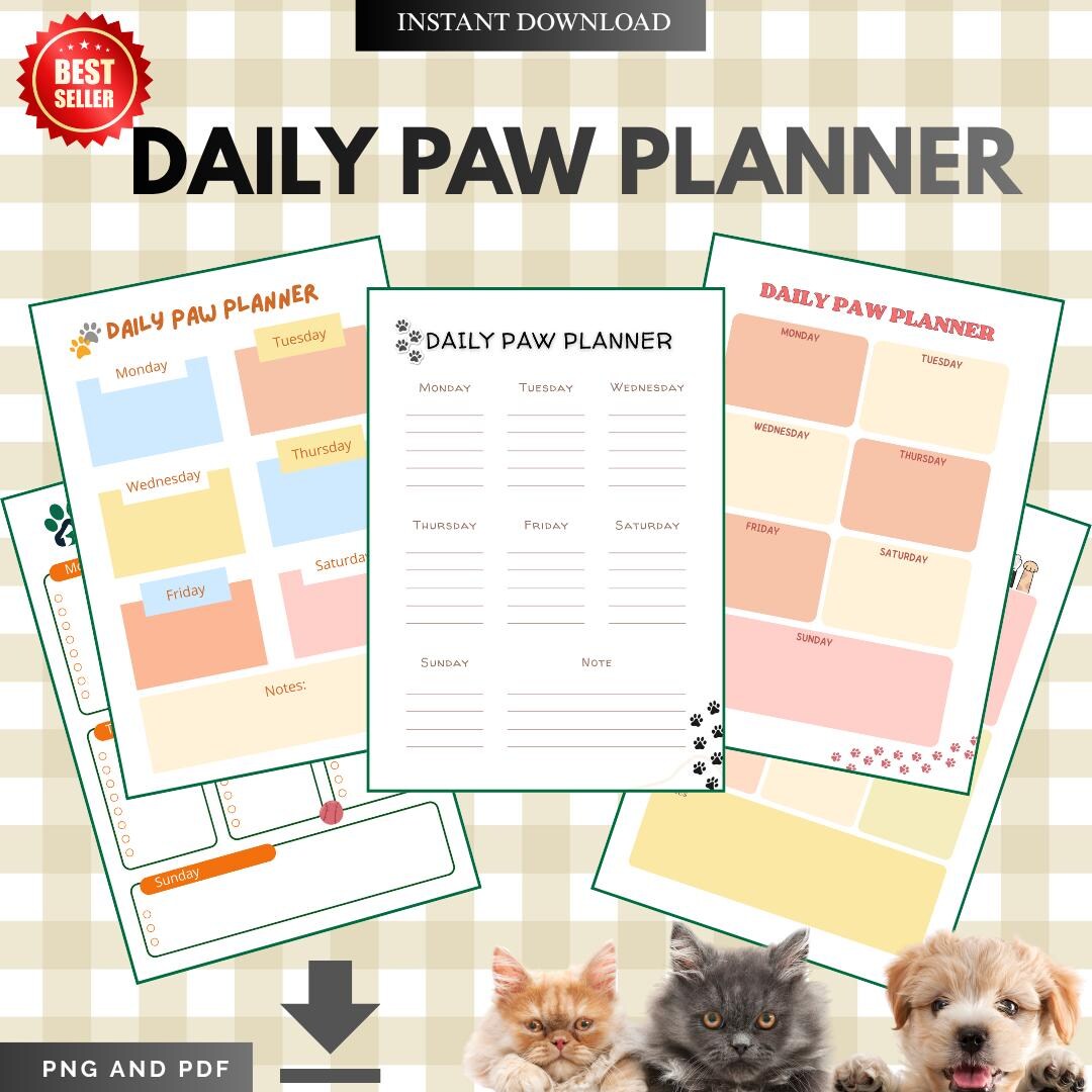 Daily Paw Planner Printable PDF PNG | Pet Daily Planner | Dog Cat Care ...