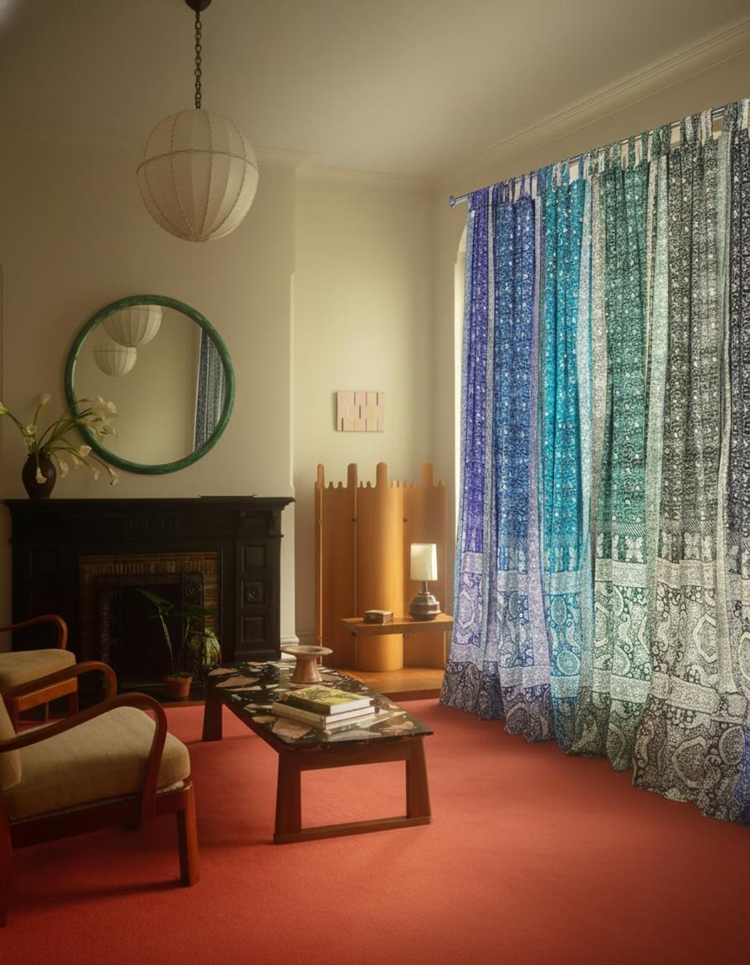Block Print Sari Curtain, Boho Window Treatment 84"/96"l - Etsy